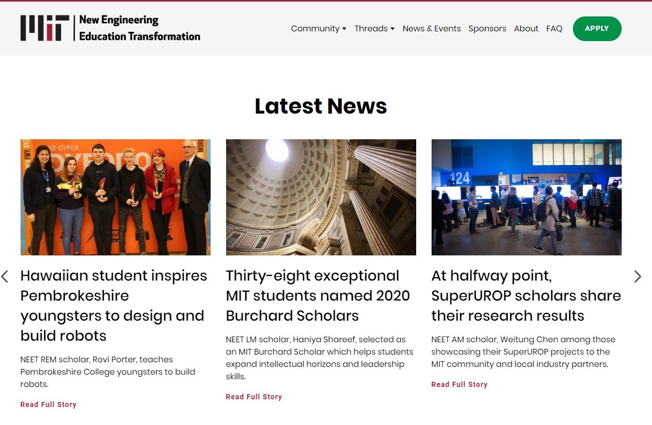 MIT New Engineering Education Transformation (NEET) | Scholars News ...