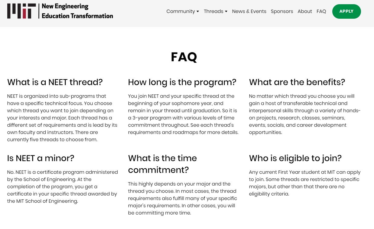 MIT New Engineering Education Transformation (NEET) | FAQ