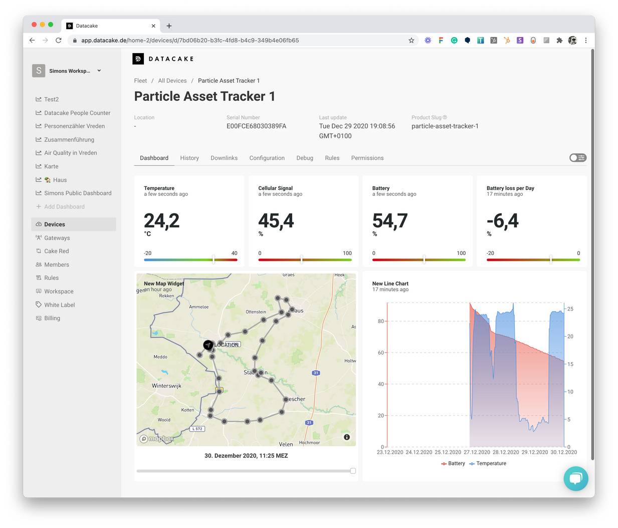 Datacake | IoT Platform for Particle.io Tracker One
